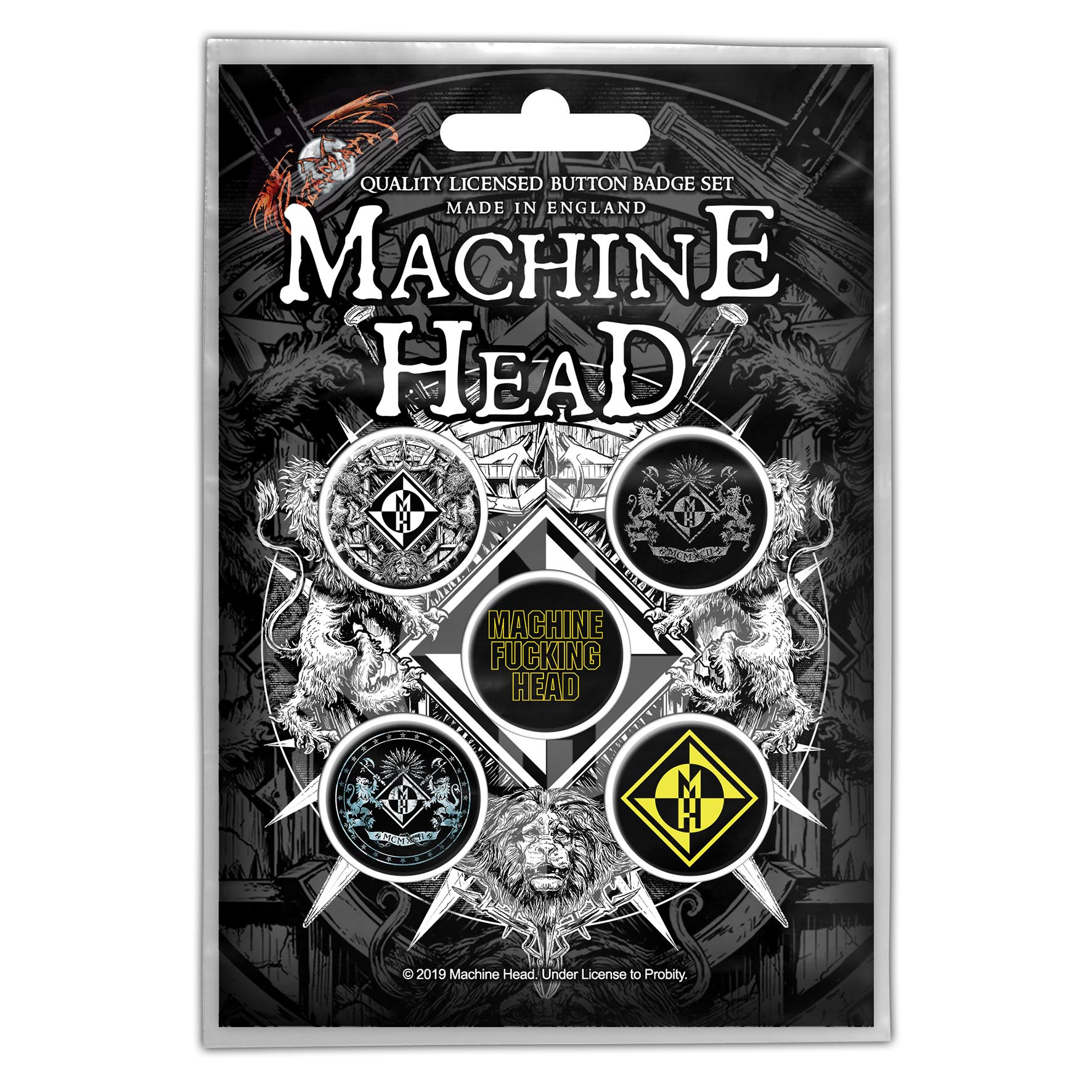 zestaw 5 szt. przypinek MACHINE HEAD - CREST - sklep RockMetalShop.pl